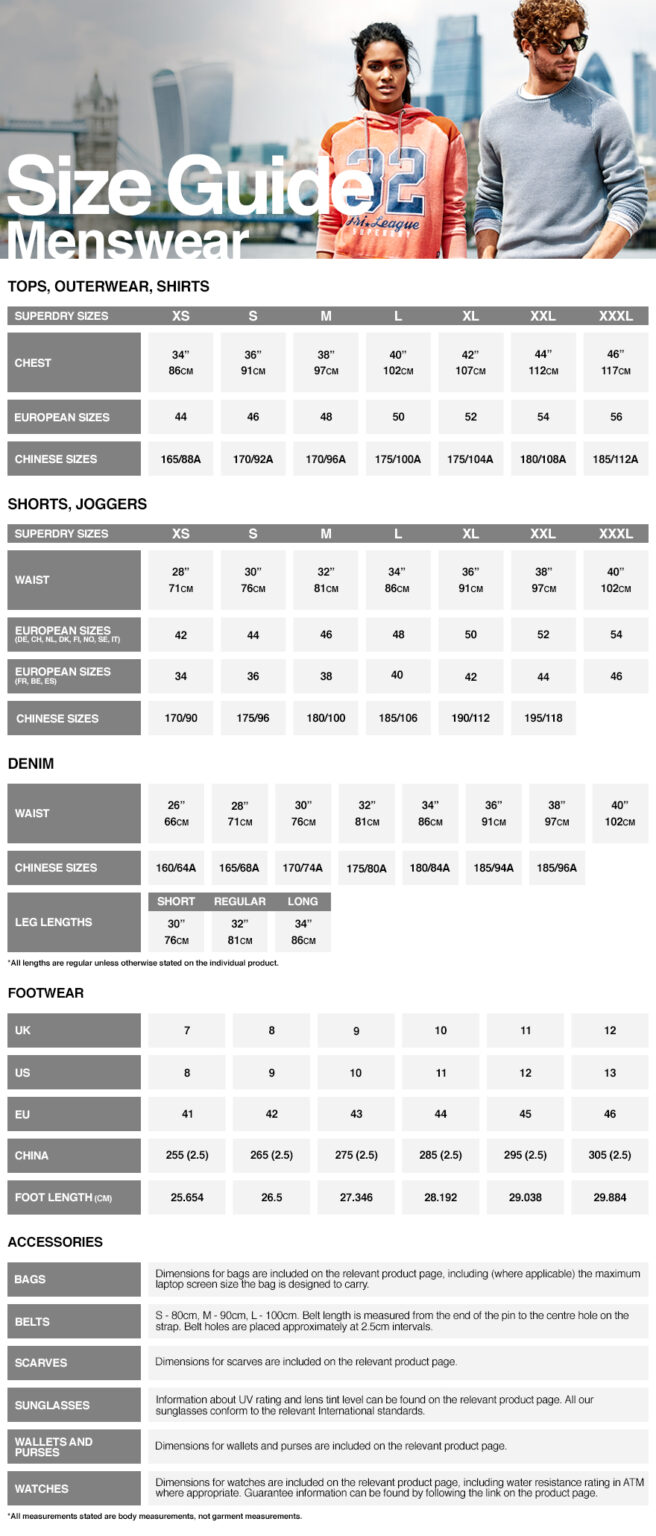 Superdry – แฟชั่นแบรนด์อังกฤษ Size Chart - Superdry